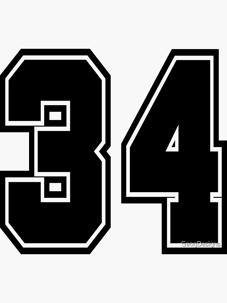 Pegatina con la obra «34 camiseta número número estilo universitario ...