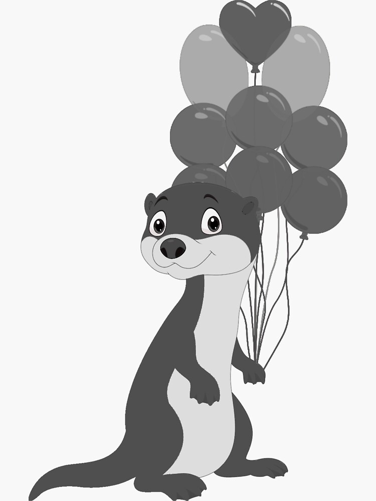 Pegatina «Nutria de mar con globos: nutria linda que vuela con globos ...