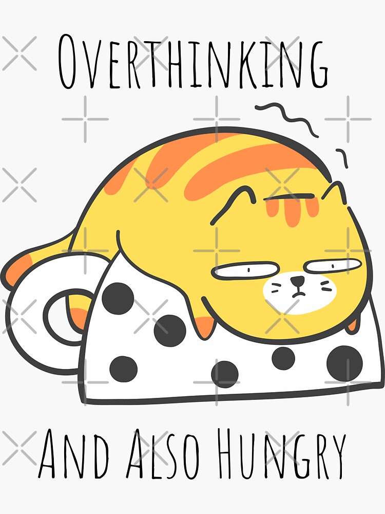 "Overthinking and Also Hungry Cute Tabby Cat" Sticker by quinellie ...