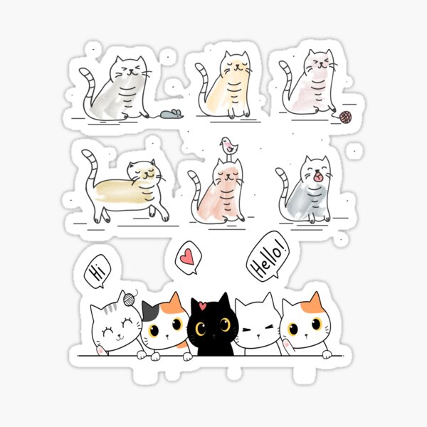 "cute cat sticker pack" Sticker for Sale by alpha-Boutiquee | Redbubble