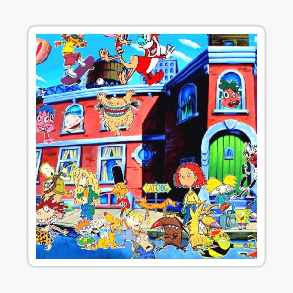 "Classic Nicktoons Hanging On Stoop" Sticker by YOUNESSED | Redbubble