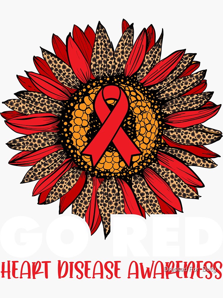"Red For Heart Disease Awareness Month Ribbon Sunflower" Sticker by ...