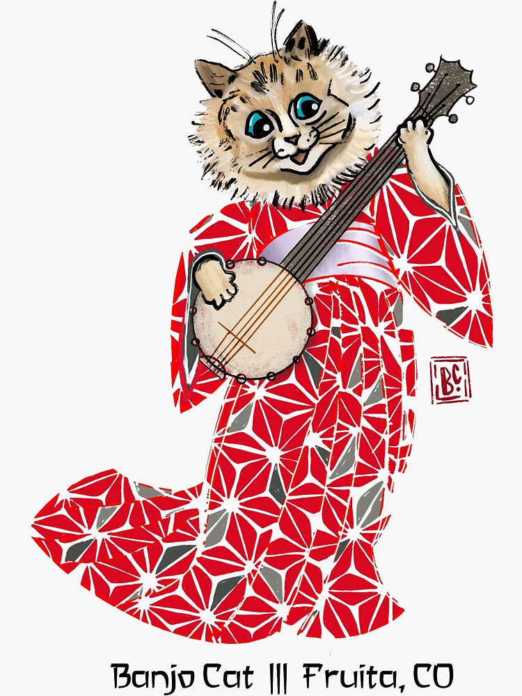 "Banjo Cat Kimono" Sticker by BanjoCatArt | Redbubble