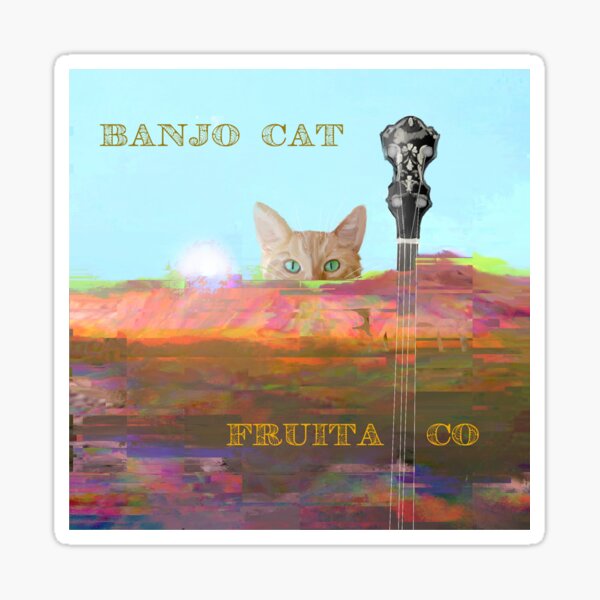 "Banjo Cat Peering Over the Grand Valley" Sticker by BanjoCatArt ...