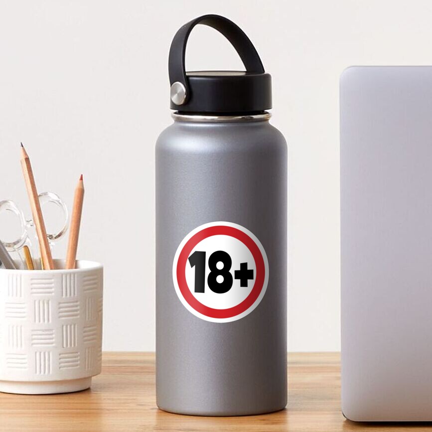 "18 + Sign Eighteen Plus Sticker Decal" Sticker by TheMikis | Redbubble