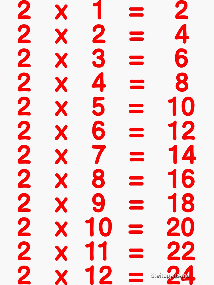 Pegatina «2 X Table Two Times Table Learn Tablas de multiplicar para ...