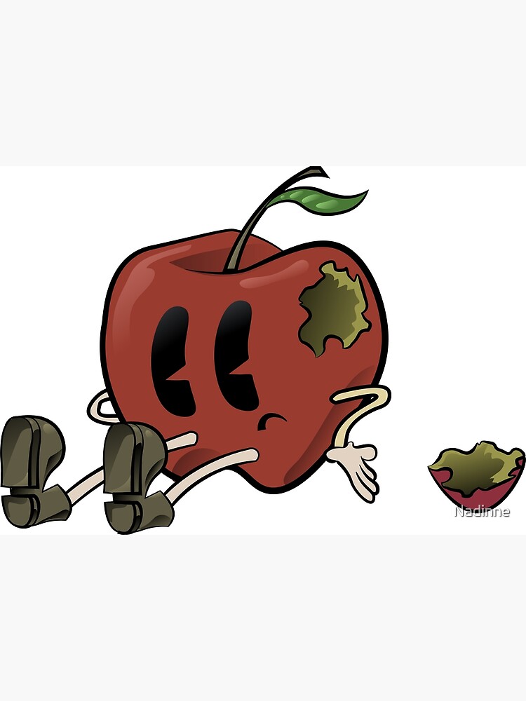 "Red apple bitten angry worried cartoon retro vintage drawing animation ...