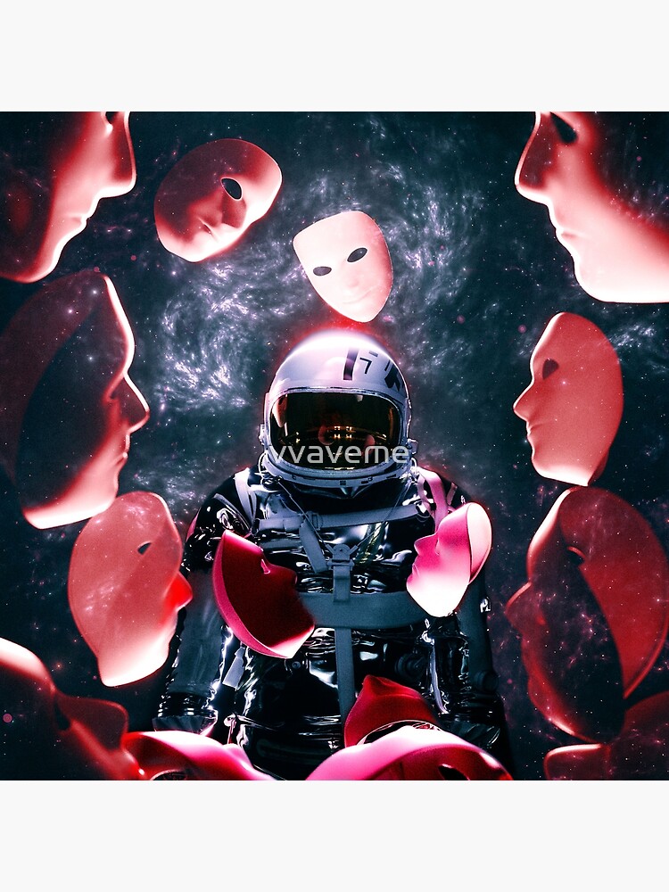 "Astronaut Diving in Red Masks - Space Collage Art" Poster for Sale by ...