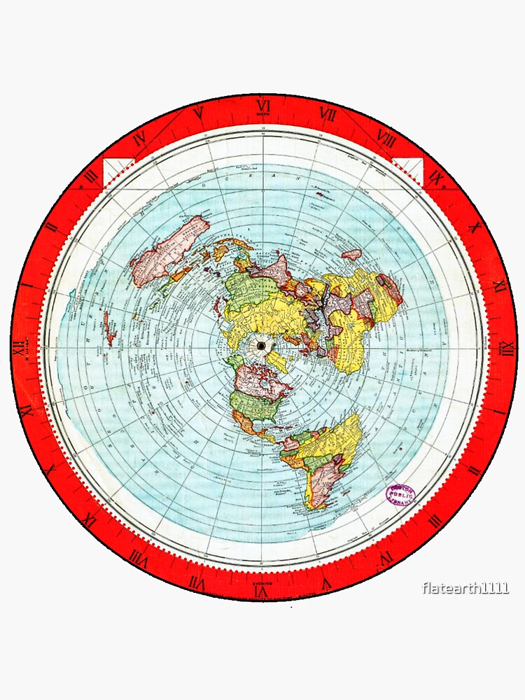"Flat Earth Map - (Azimuthal Equidistant Projection Map) - Red" Sticker ...