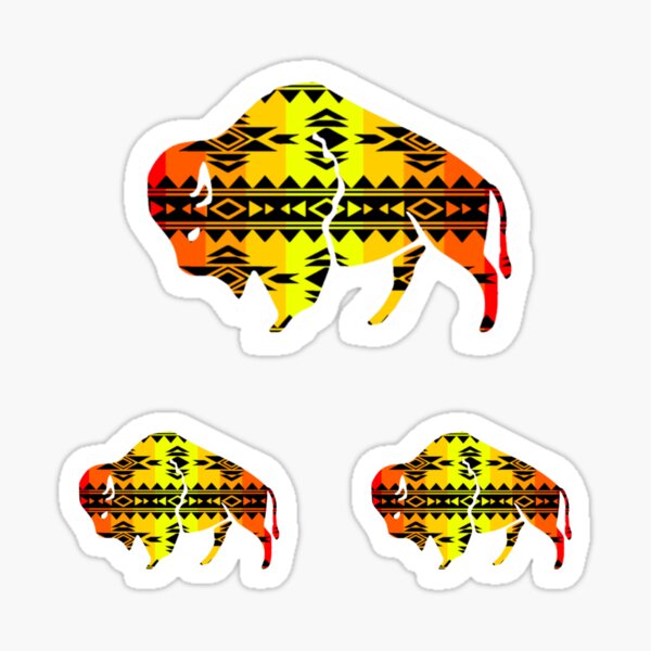 "3 piece Native American Print White / Fire Color Buffalo" Sticker for ...