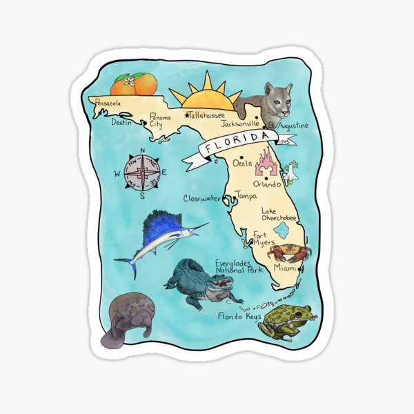 "Map of Florida :: Maps" Sticker by Platinumfrog | Redbubble
