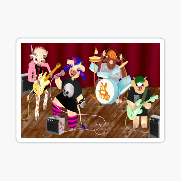 "Bull Throttle Rocker Minotaur Band" Sticker by RachaelManto | Redbubble