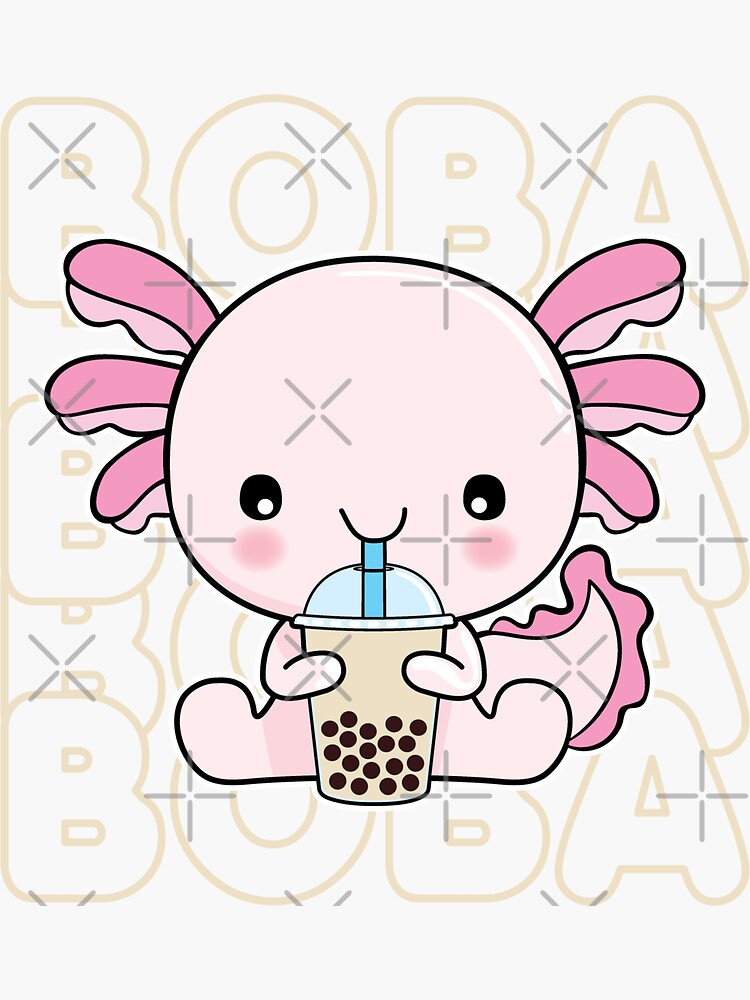 "Boba Bubble Milk Tea Cute Kawaii Pink Axolotl" Sticker by jmbeezee ...