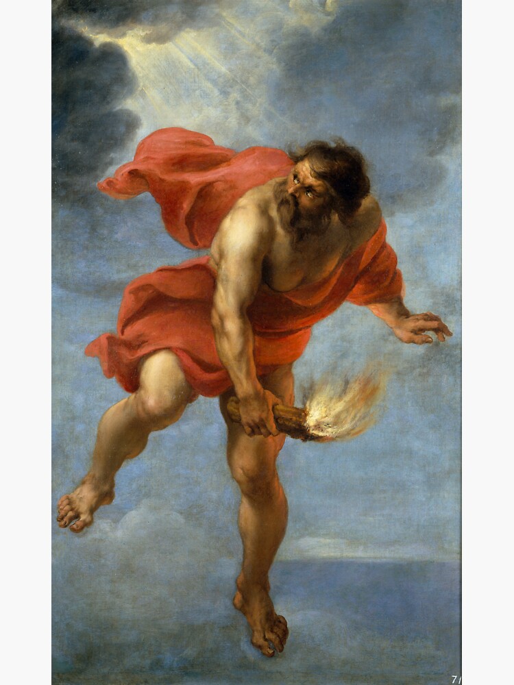 "Prometheus Steals Fire From Zeus" Sticker by ComradeHairyAss | Redbubble