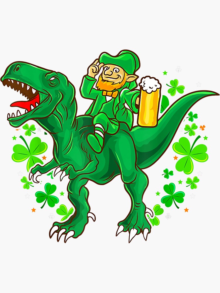 "St Patricks Day Dinosaur Leprechaun Riding T-Rex" Sticker for Sale by ...