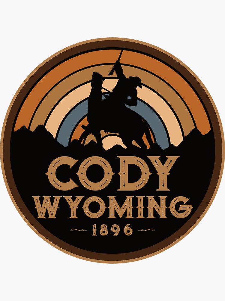 "Cody Wyoming Retro Wild West Cowboy Sticker" Sticker by DominikErtl ...