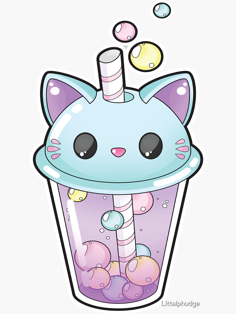 "Boba animals cute kitten boba" Sticker by Littalphudge | Redbubble