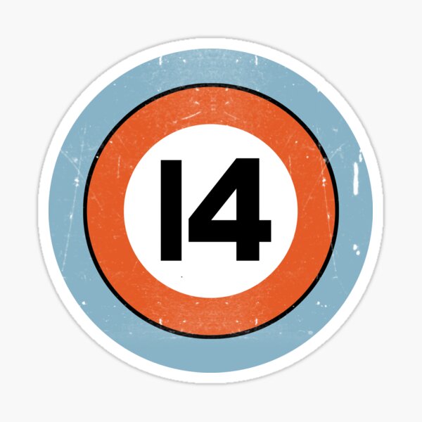 "Racing Colours Number 14" Sticker for Sale by rogue-design | Redbubble