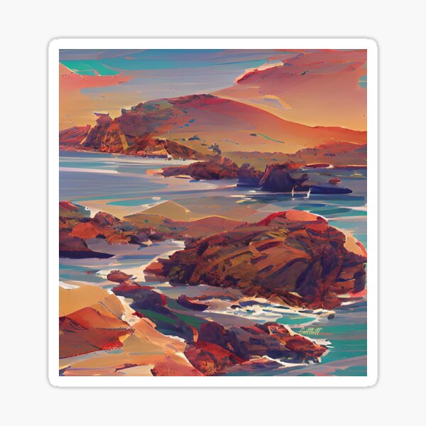 "Painting of Coastline" Sticker by CattlettArt | Redbubble