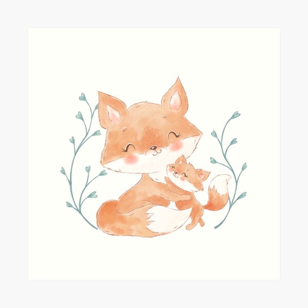 "Mama Fox And Baby Fox" Art Print for Sale by DanaBananaArt | Redbubble