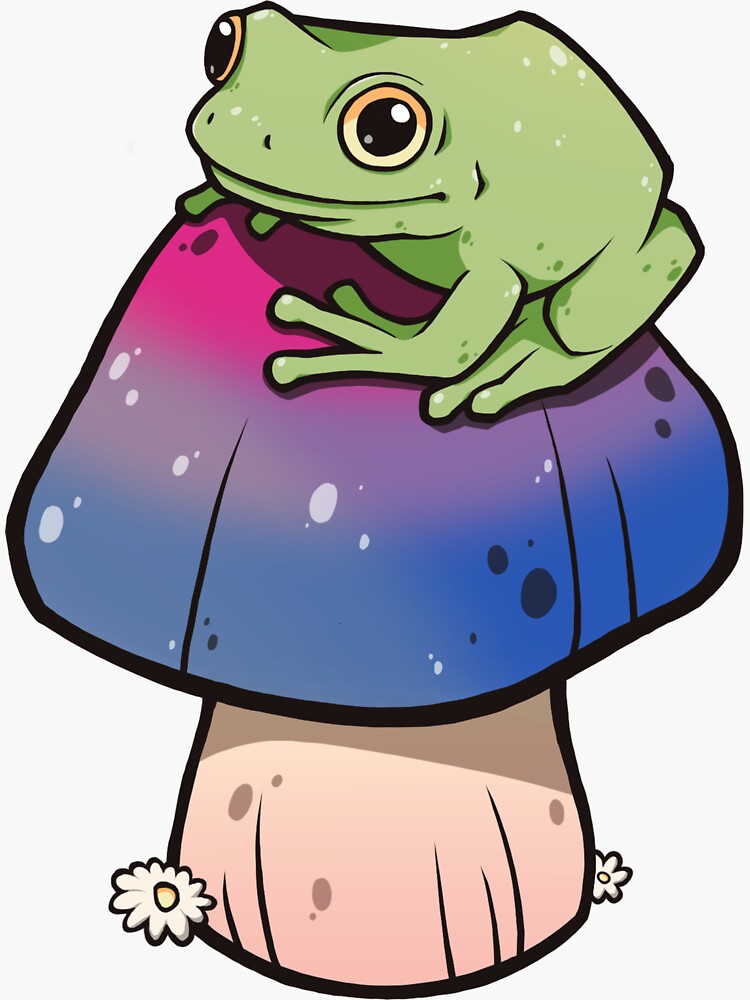 "Bisexual Pride Mushroom Frog" Sticker by saltuurn | Redbubble