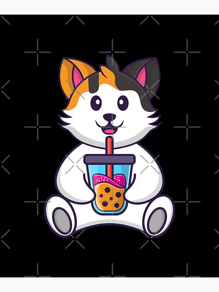 "Cute cat drinking boba tea" Art Print for Sale by Fayad-Art | Redbubble