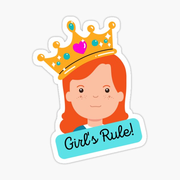 "Girl's Rule, girl with crown. Redhead" Sticker by Happyrocks | Redbubble
