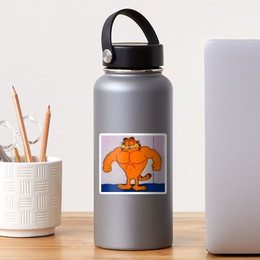 "Muscle Garfield" Sticker by Zmomo | Redbubble
