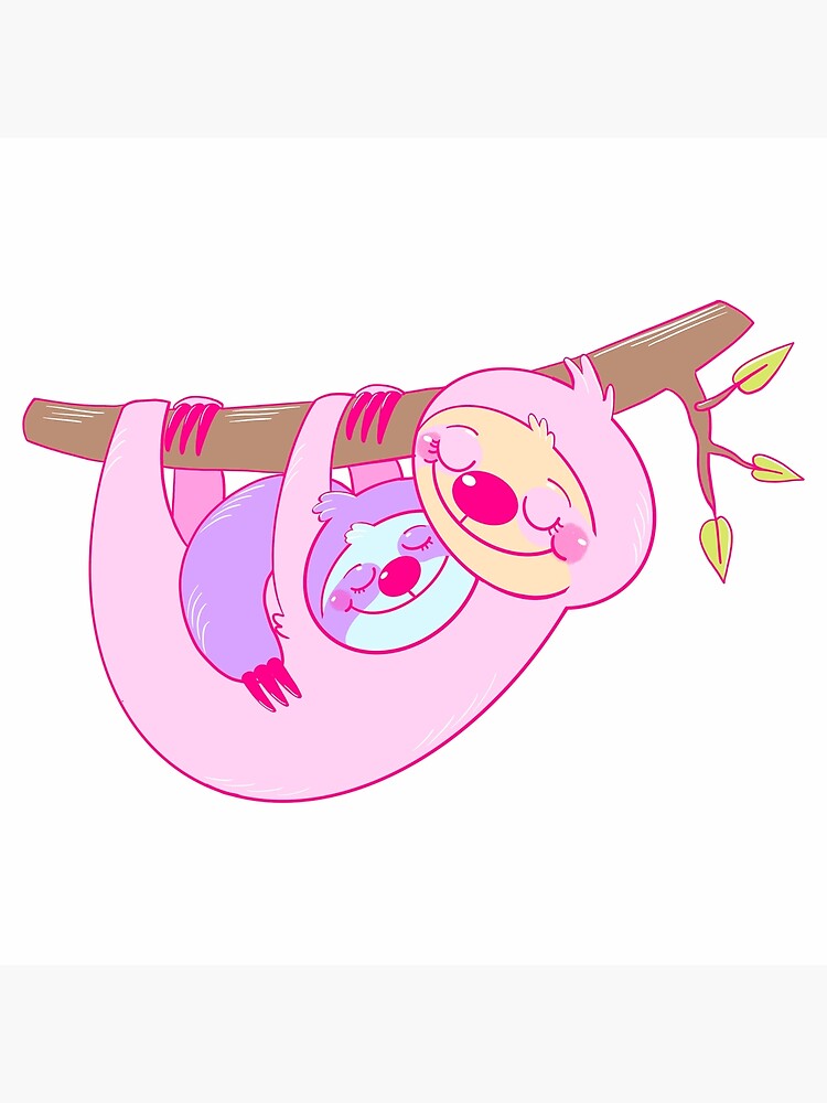 "Pink and Purple Mummy and Baby Sloths" Poster for Sale by HersCreative ...