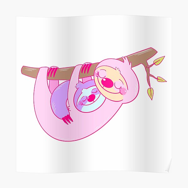 "Pink and Purple Mummy and Baby Sloths" Poster for Sale by HersCreative ...