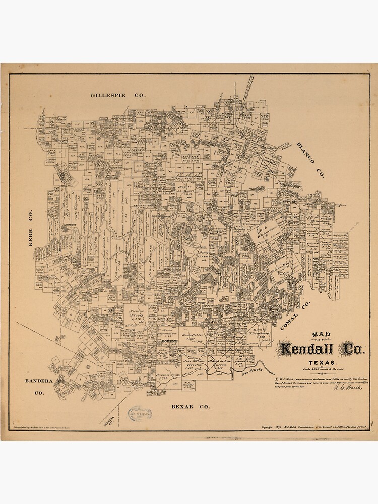 "Map of Kendall County, Texas (1879)" Sticker for Sale by allhistory ...