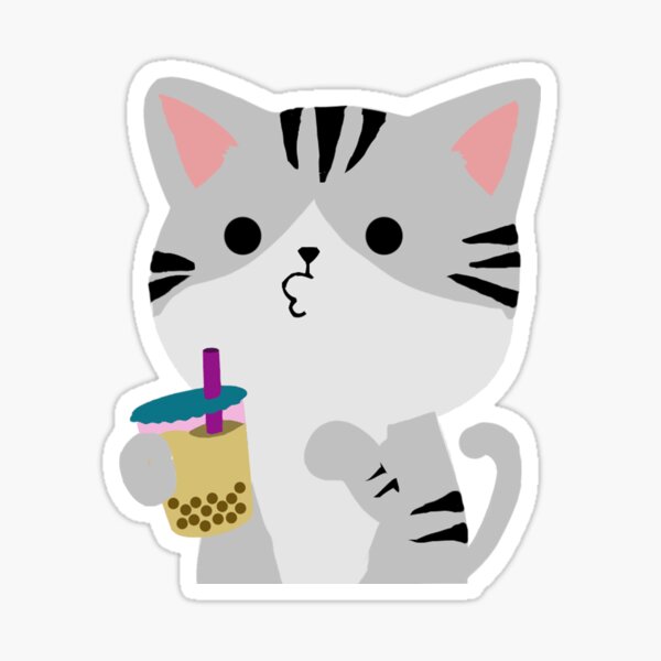 "Cat Drinking Boba Milk" Sticker by Ngadishop | Redbubble