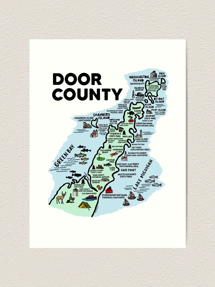 "Door County Map " Art Print for Sale by fiberandgloss | Redbubble
