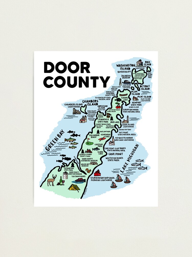 "Door County Map " Photographic Print for Sale by fiberandgloss | Redbubble