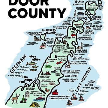 "Door County Map " Sticker for Sale by fiberandgloss | Redbubble