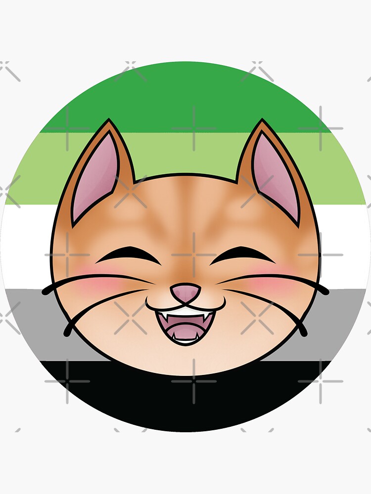 "Aromantic Pride Pin - Orange Cat" Sticker by BlueJayArts04 | Redbubble