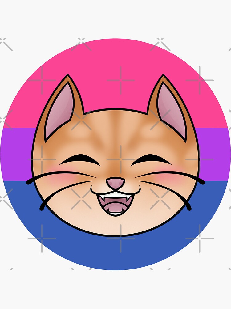 "Bisexual Pride Pin - Orange Cat" Sticker by BlueJayArts04 | Redbubble