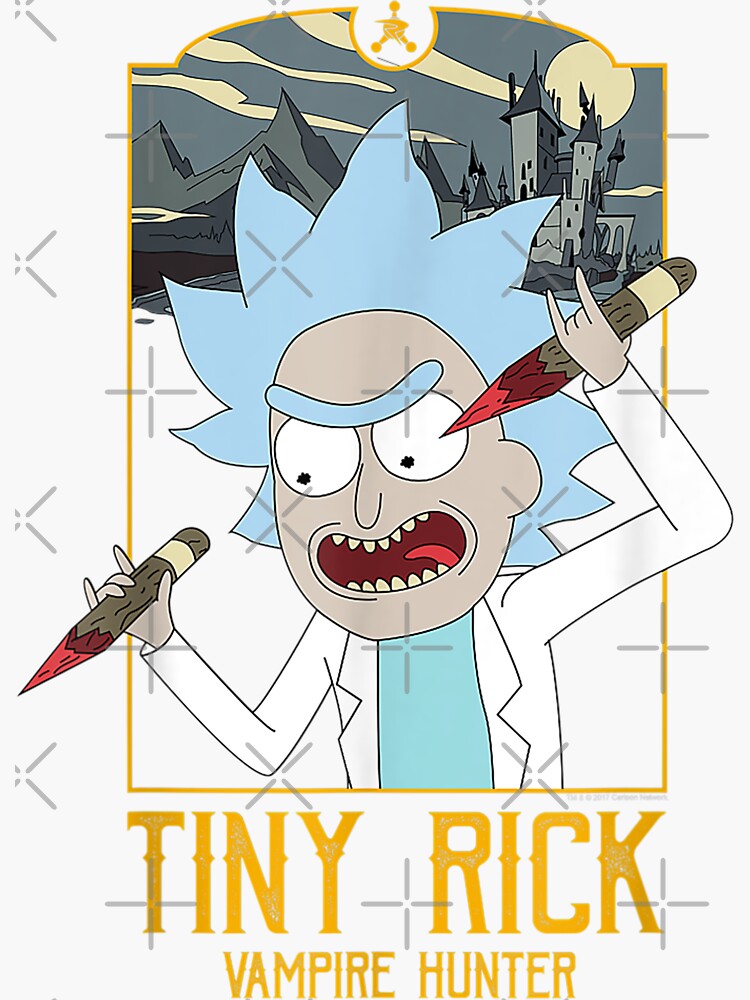 "Tiny Rick - Vampire Hunter" Sticker by DahmRoth | Redbubble