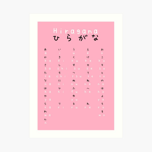 "Pink Hiragana Chart (Japanese Language Learning)" Art Print for Sale ...