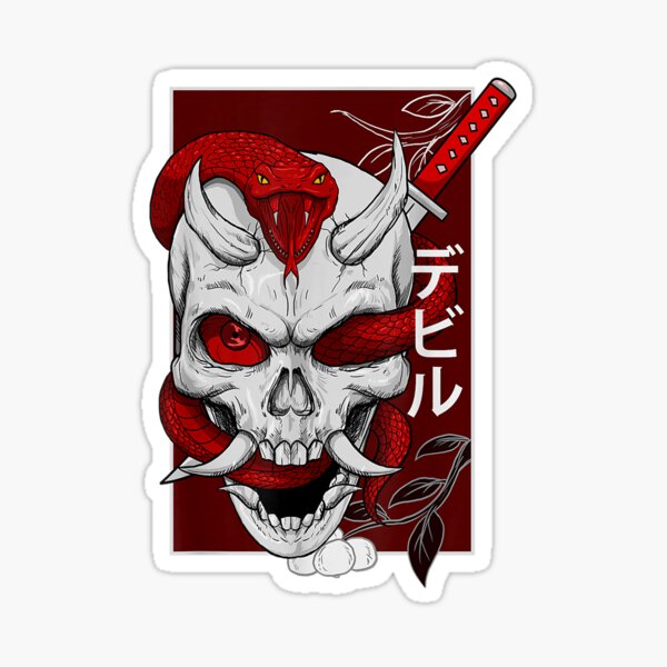 "Japanese Demon Face Skull Devil With Snake Katana Nippon Art T-Shirt ...