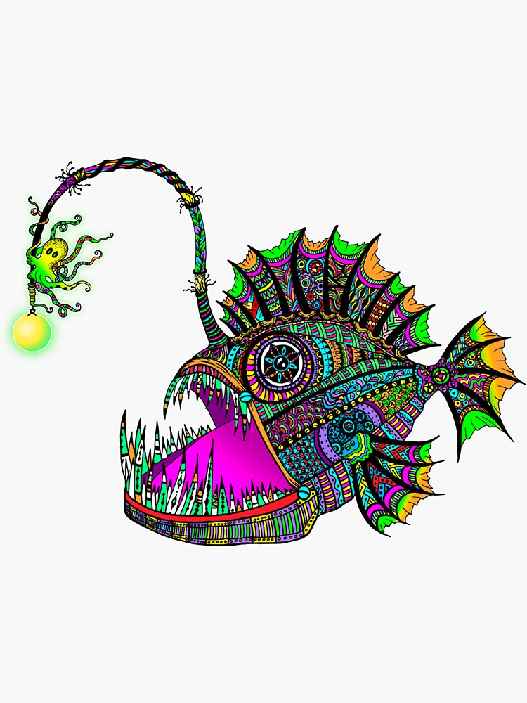 "Electric Angler Fish Sticker" Sticker by Thomaheimer | Redbubble