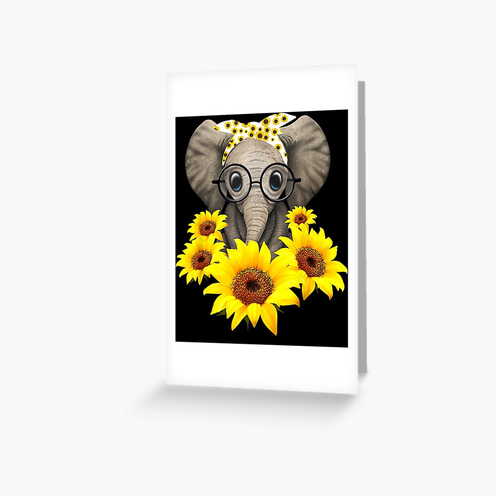 "Elephant Sunflower Cute Elephant Love Sunflower" Greeting Card by ...