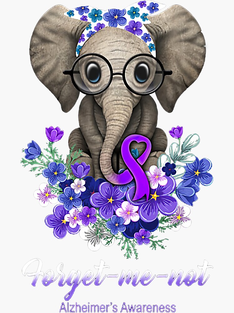 "Forget Me Not Alzheimer's Awareness Elephant Flower" Sticker for Sale ...