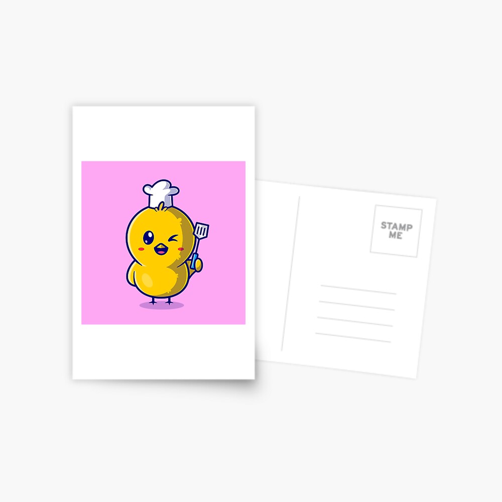 Postal «lindo-pollito-chef-sosteniendo-espátula-dibujos animados-vector ...