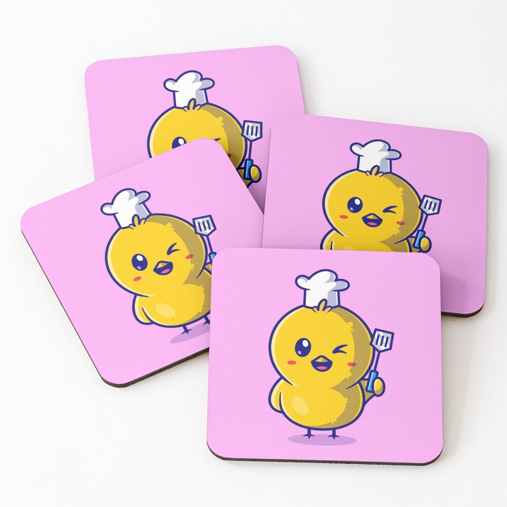 Posavasos (lote de 4) «lindo-pollito-chef-sosteniendo-espátula-dibujos ...