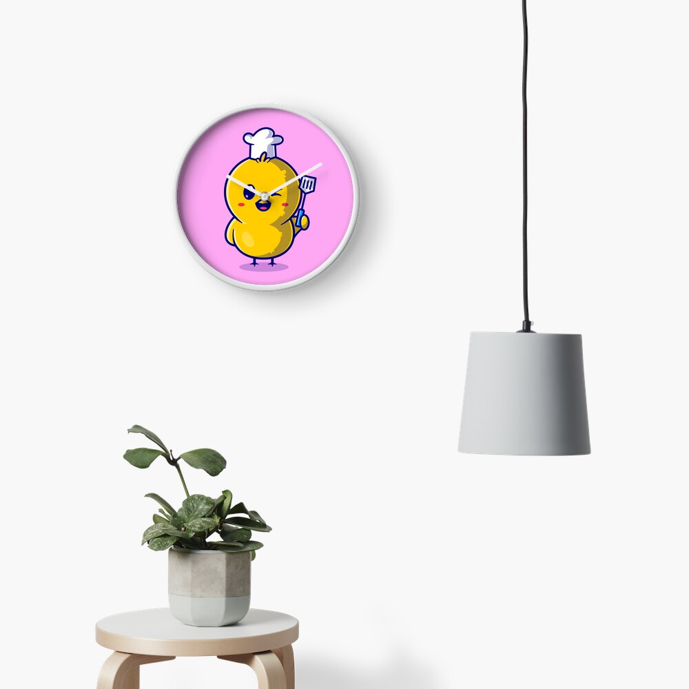 Reloj «lindo-pollito-chef-sosteniendo-espátula-dibujos animados-vector ...