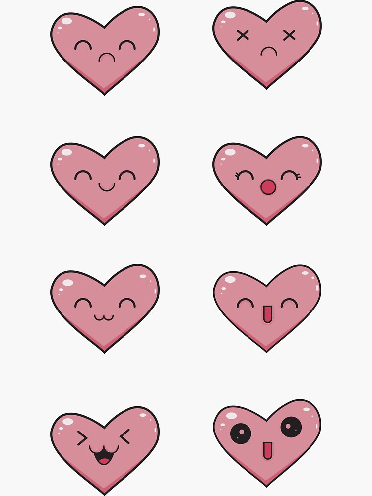 "Heart Emotions Cute Kawaii - Pink Hearts Love" Sticker for Sale by ...