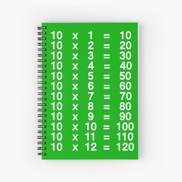 Cuaderno De Espiral 10 X Table Ten Times Table Learn Tablas De 