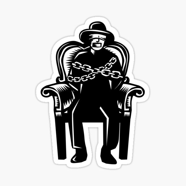 "Man Gagged Chained to Grand Arm Chair Woodcut" Sticker for Sale by ...