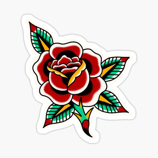 "Rose Traditional Tattoo" Sticker by rafaelwolf | Redbubble